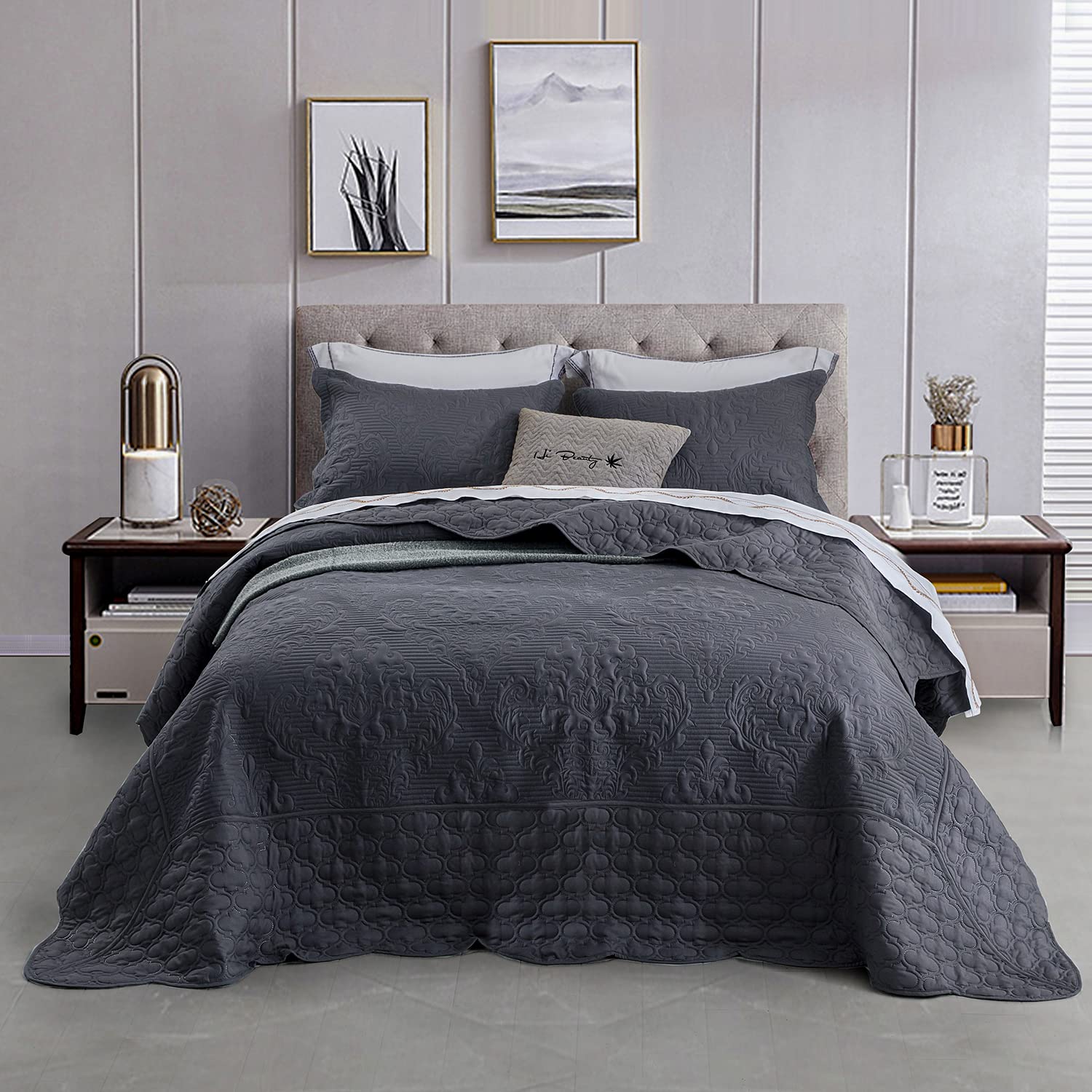 CHIXIN Oversized Bedspread Coverlet Set King Size (King, Light Grey) B08CB9123M