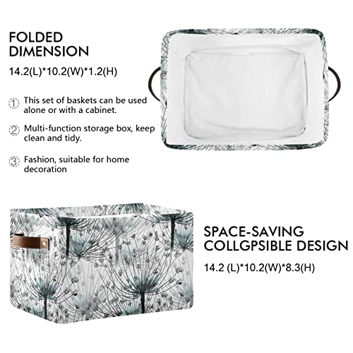 Nature Flowers Leaves Storage Basket Set of 2 Large Fabric Dandelion Storage Basket Bins Box Cube with Handles Collapsible Closet Shelf Clothes Organizer Basket for Nursery Bedroom