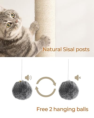 FourFurPets Cat Tree, 27in Cat Tower, Cat Condo for Kittens, Large Cat Perch, Cat Caves, Cat Basket, Sisal Scratching Board, Smoky Gray