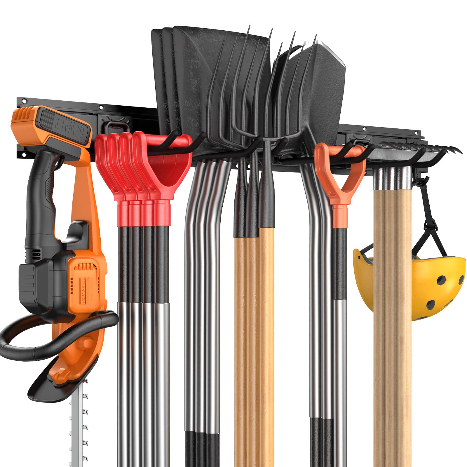 Garage Wall Organizer, Garden Tool Organizer, Garage Tool Organizer Wall Mount, Heavy Duty Steel Wall Holders for Yard Tools Hanger, Corner Shelves with Rake & Shovel Rack, Garage Gifts for Men