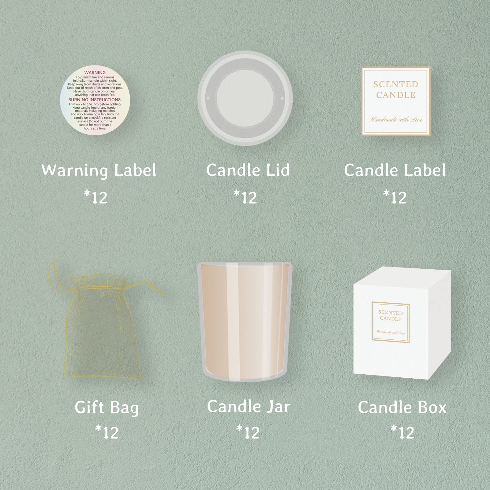 CandMak Candle Jars, 12 Pack 6 OZ Glass Empty Candle Vessels Containers Jars Bulk with Clear Lids & Candle Packaging Boxes for Making Candles (Luxury Champagne)