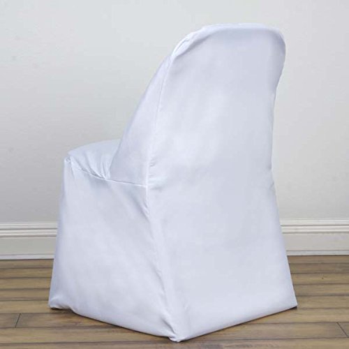 Tableclothsfactory 50pcs White Linen Polyester Folding Chair Cover Dinning Chair Slipcover for Wedding Party Event Banquet Catering