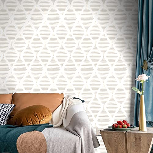Modern Stripe Peel and Stick Wallpaper Beige and White Contact Paper 17.7β x 78.7β Geometric Wallpaper Self Adhesive Wallpaper Removable Decorative Wallpaper for Bedroom Drawers Cabinets Decor Vinyl
