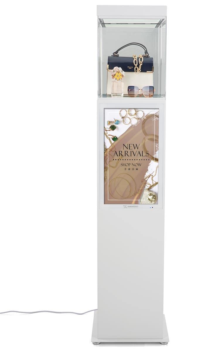 Displays2go LED Illuminated Display Case w/ 21.5 Screen, Android 7.1- White (DCNGDPLW)