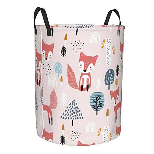 Fox Pink Laundry Hamper Collapsible Laundry Baskets with Handles Dirty Foldable Clothes Basket Easy Carry Laundry Bag Round Storage Basket for Bedroom Toy01