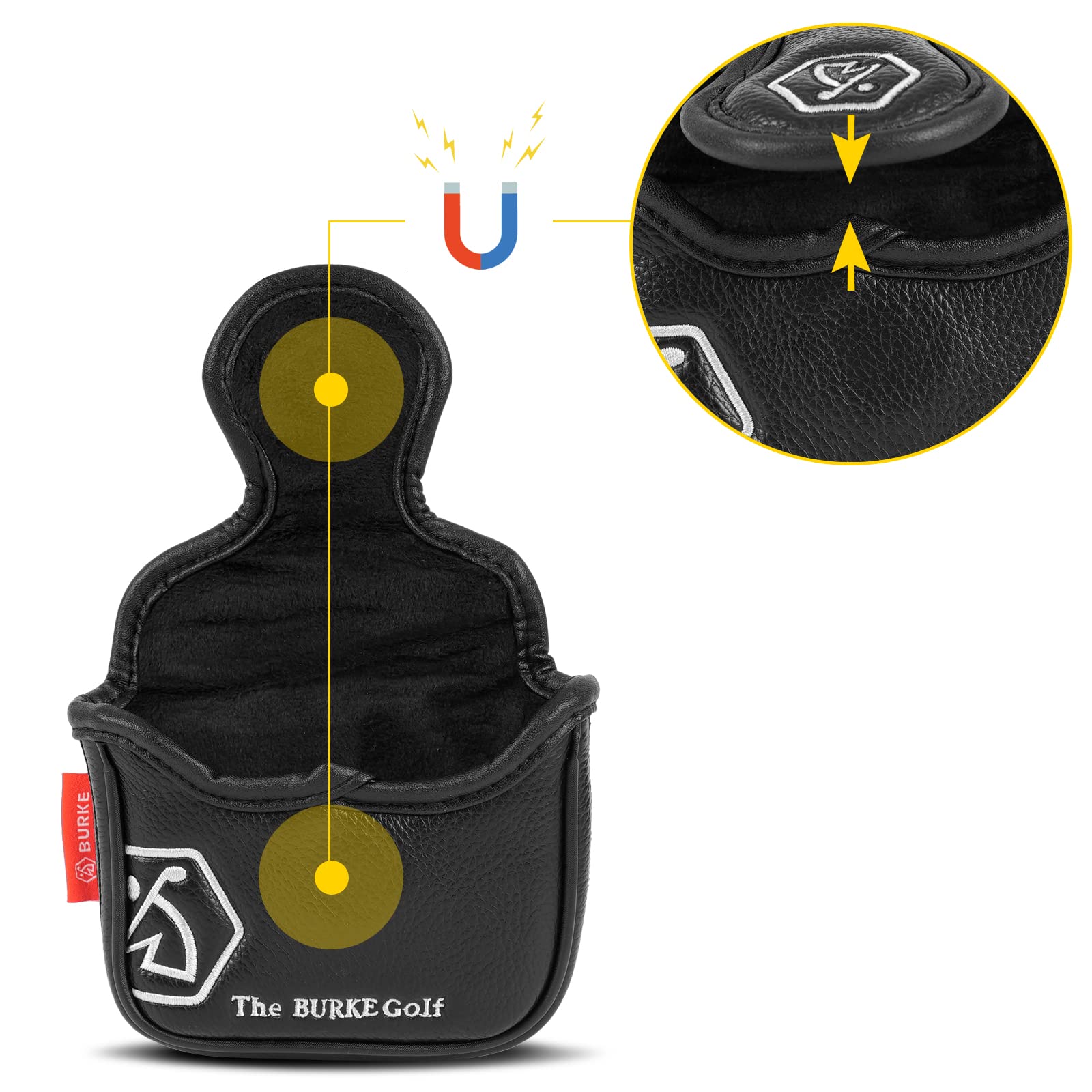 Burke Skull Golf Club Covers, Mallet Blade Golf Putter Cover with Magnetic Closure, Black Golf head covers for Scotty Cameron Odyssey Taylormade Putter