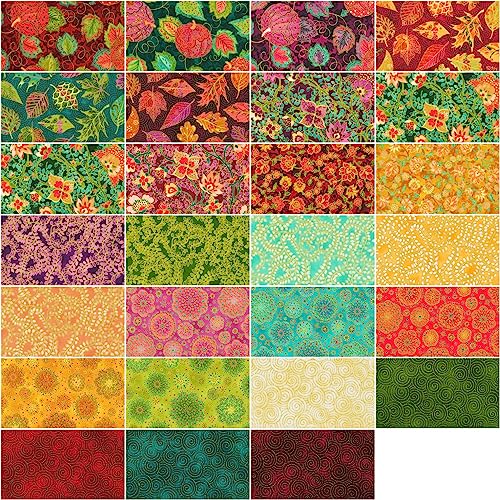 Jelly Roll - Jeweled Leaves Complete Collection by The Parvaneh Collection for Robert Kaufman Gold Metallic 2.5" Strips Roll-Ups Bundle Quilter's Cotton Fabric Precuts (RU-1166-40) M524.34