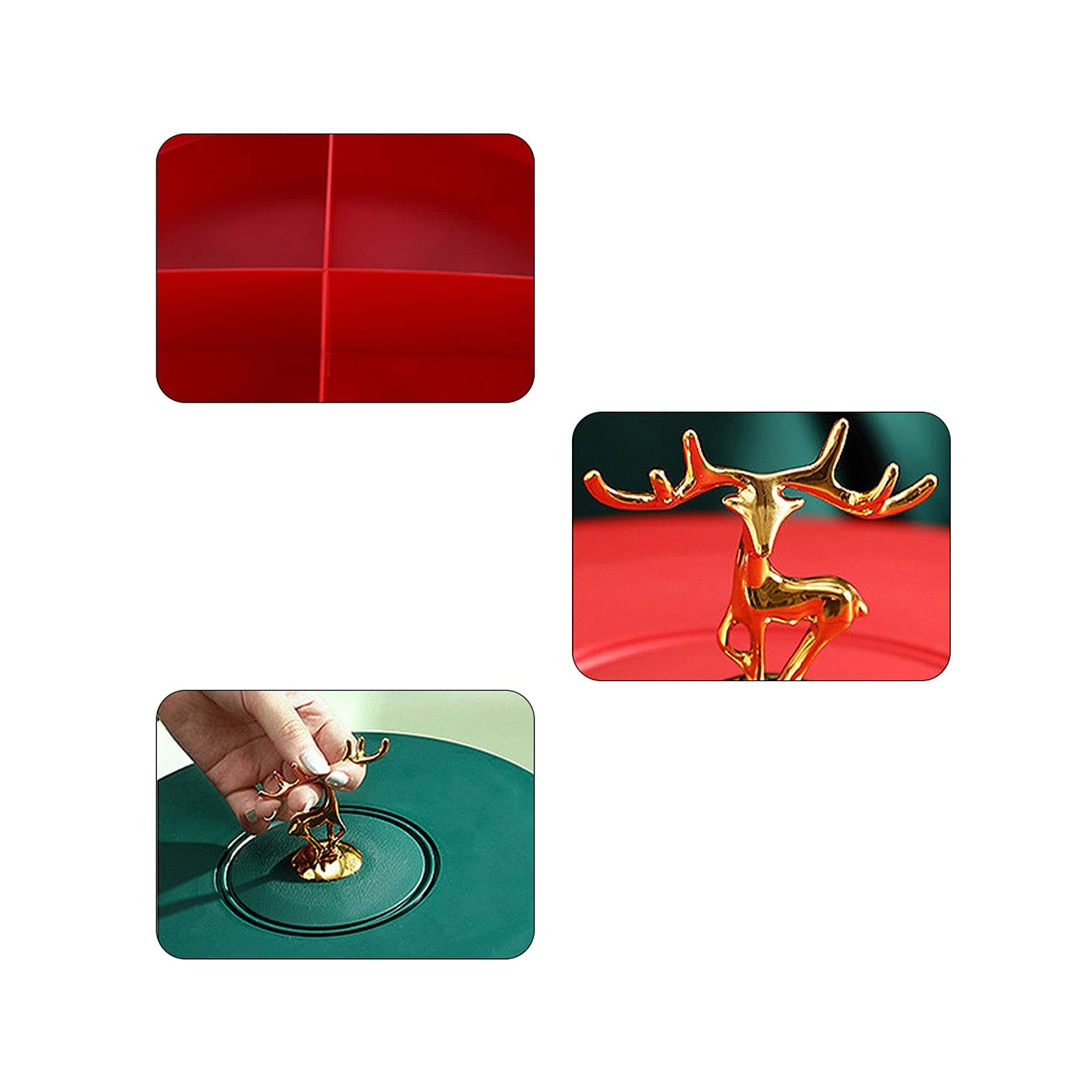 DEPILA Multifunctional Fruit Dish 4 Grid Cover Dried Fruit Snack Tray Food Storage Tray Rotatable Snack Tray Candy Pastry Nut Box Tray (Color : Red)