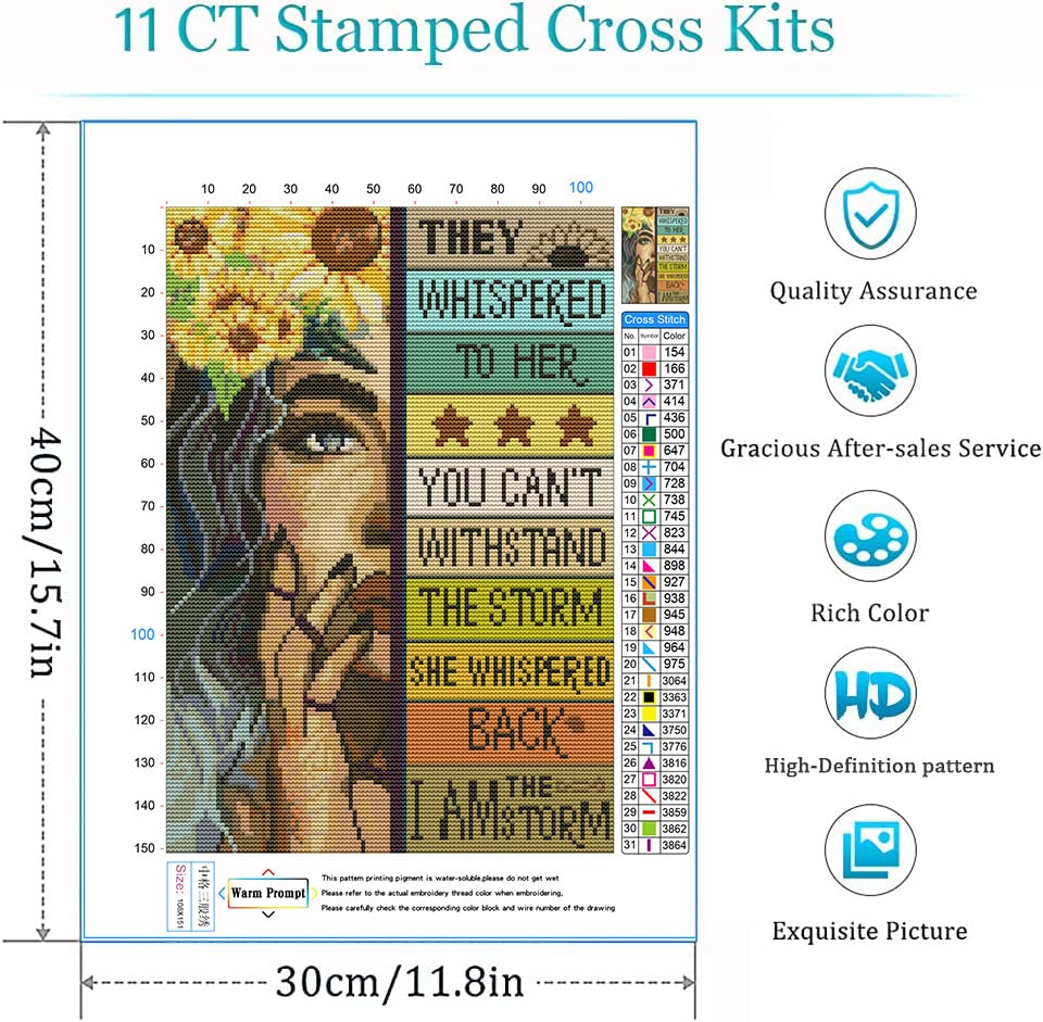 Inspirational Cross Stitch Kits for Adults - Stamped Crossstitching Kits Preprinted 11 Count Cross-Stitch Kit for Beginner, 11CT Prestamped Easy Pattern Needlepoint Kits Crafts Decor 11.8x15.7inch