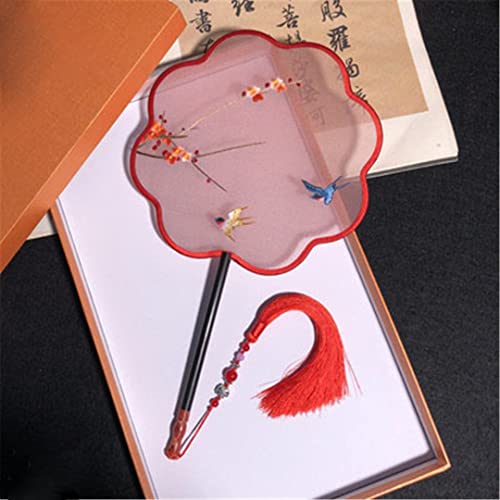 Chinese Suzhou Double-Sided Embroidery Hand Held Fan, China Hanfu Ancient Dance Translucent Silk Round Circular Fan with Tassel
