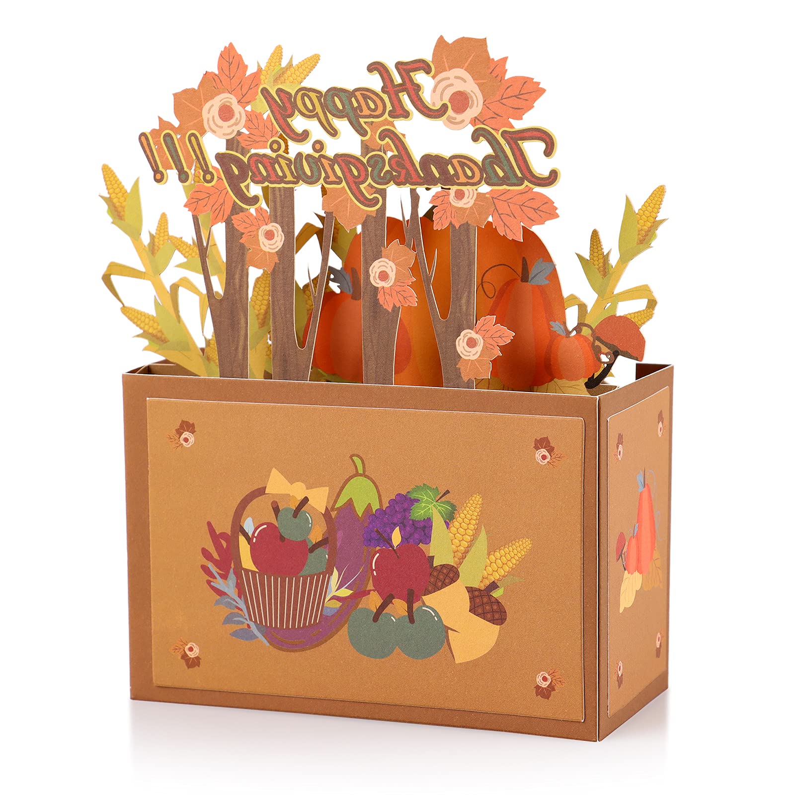 Giiffu Thanksgiving 3D Pop Up Card, Fall Greeting Card, Autumn Blessings Thank You Card, Handmade, Brown, Tan, Gold Pearlescent Envelope