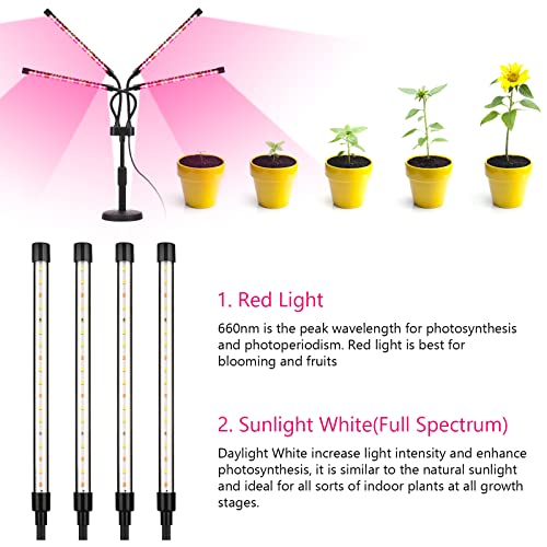 Grow Lights for Indoor Plants, Four Head LED Grow Light with Full Spectrum & Red White Spectrum for Indoor Plant Growing Lamp, Adjustable Gooseneck, Suitable for Plants Growth
