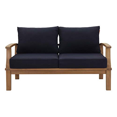 Modway Marina Premium Grade A Teak Wood Outdoor Patio, Loveseat, Natural Navy