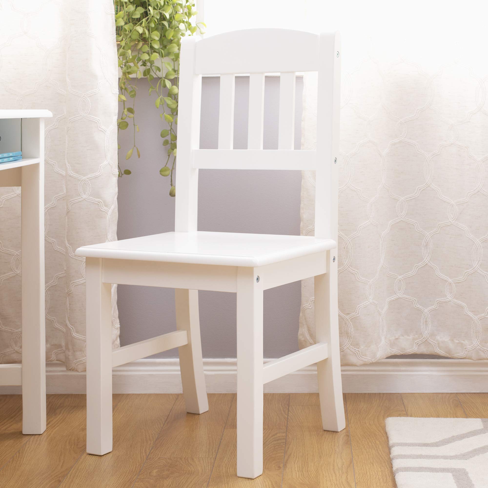 Guidecraft Kids Taiga Desk and Chair Set with Hutch - White: Kids Wooden Table Workstation with Storage Drawers, Adjustable Shelves and Corkboard | Study Table and Chairs for Kids Bedroom