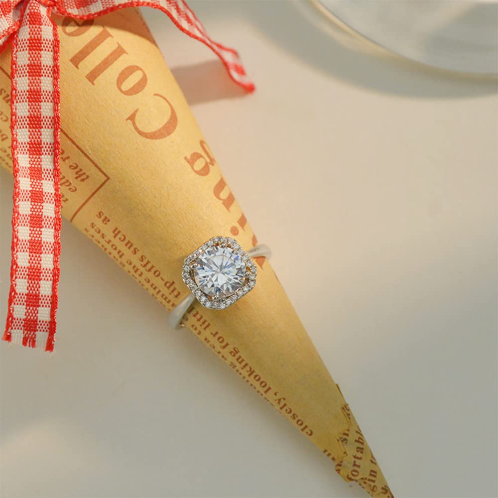 CHERUBIC Platinum Plated Sterling Silver Square Halo Ring For Women Crystal Cubic Zirconia Birthstone Rings Adjustable