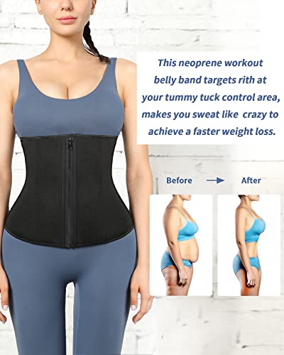 Reamphy Waist Trainer Corset Women Workout Trimmer Sweat Sports Girdle Belt Body Shaper (Black,L)