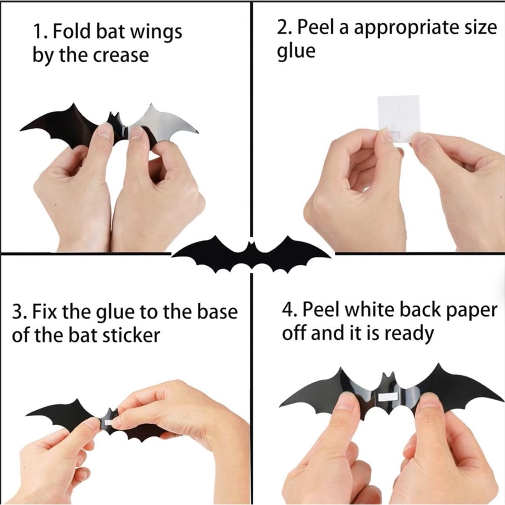 Halloween Bat Decorations - 12PCS Green Glowing Bats, DIY Window Wall Stickers, Reusable PVC 3D Bats Stickers for Bathroom Indoor Hallowmas Party Supplies