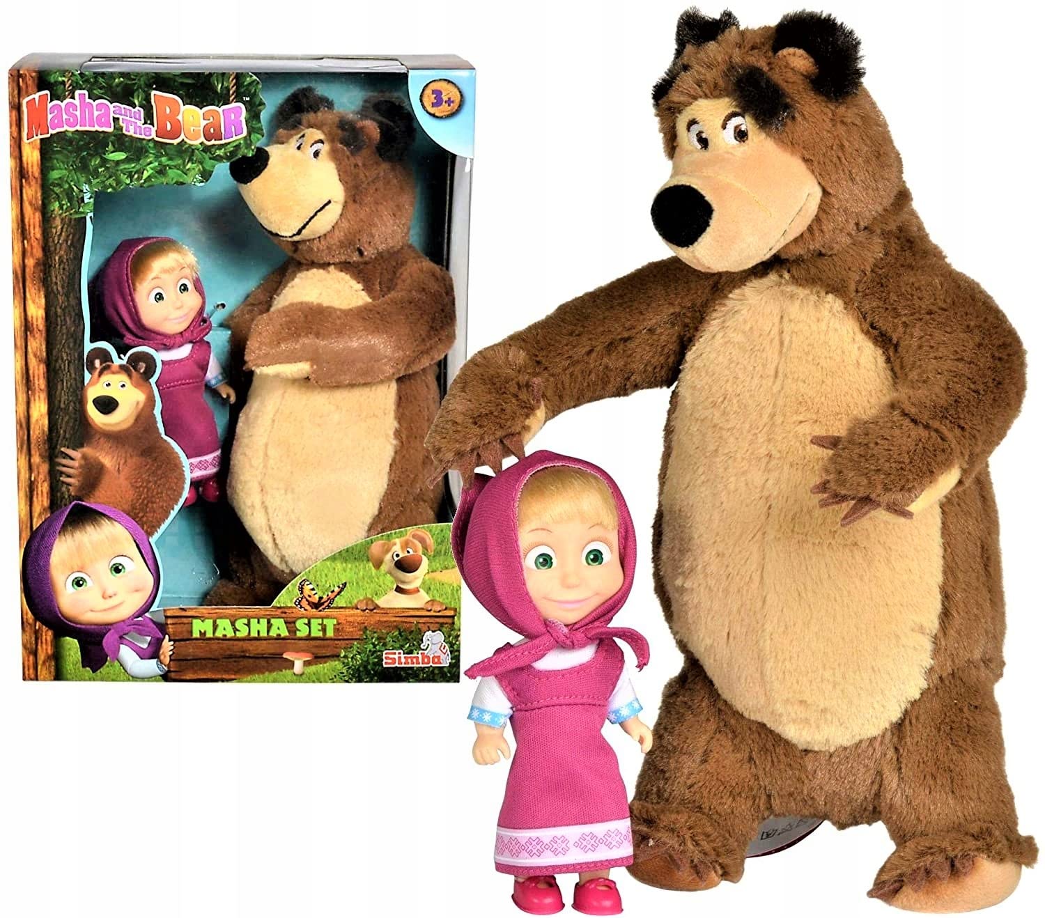 Masha and The BeaR Jada Toys, Masha Plush Set with Bear and Doll Toys for Kids, Ages 3+, Nylon, 109301072, 9.8 inches