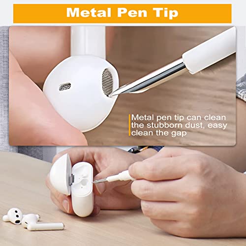 Earbud Cleaning Kit, Cleaner Kit for Airpods Multi-Function Airpods Cleaning Pen with Soft Brush Flocking Sponge Cleaning Tools for Bluetooth Earbud Case Headphones Camera Phone White