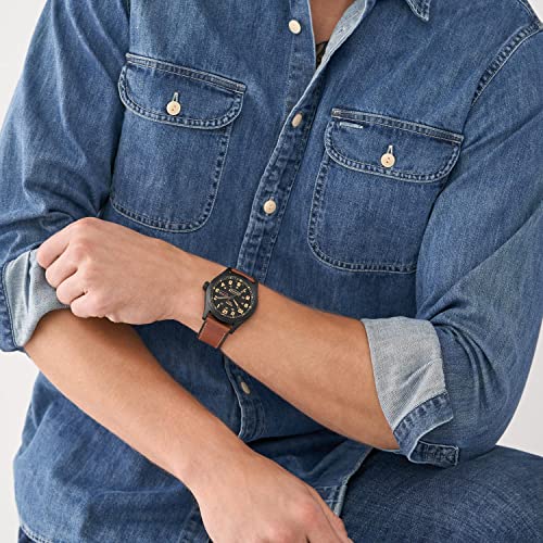 Fossil Men's Defender Solar-Powered Stainless Steel and Leather Watch, Color: Black, Brown (Model: FS5978)