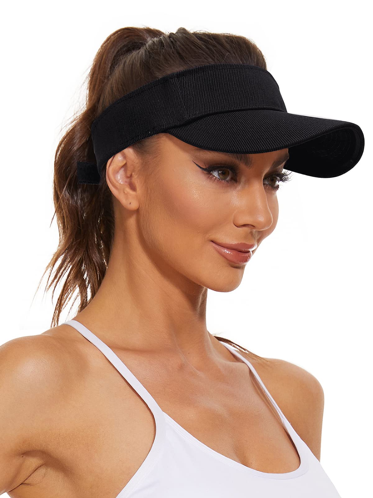 Century Star Visors for Women Mens Sun Visor Hats Sports Outdoor Hat Tennis Running Summer Adjustable Beach Cap for Dad Deep Black One Size