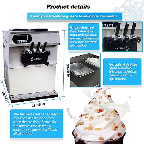 ice cream maker machine counter top soft serve ice cream machine for restaurant family party 2+1 flavor table top soft serve ice cream machine (silver)