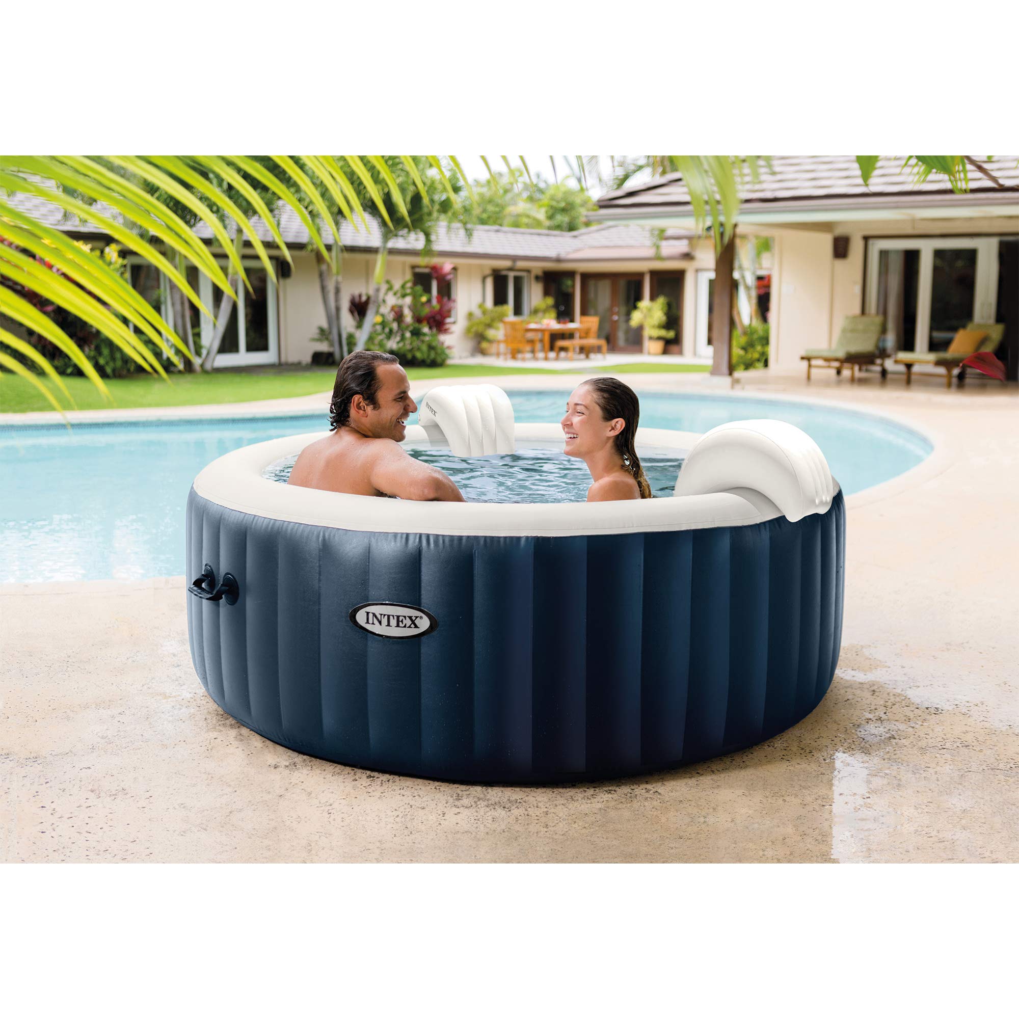 Intex PureSpa 4 Person Inflatable Portable Heated Bubble Jet Spa Hot Tub and Cover Package with Built In Heater Pump