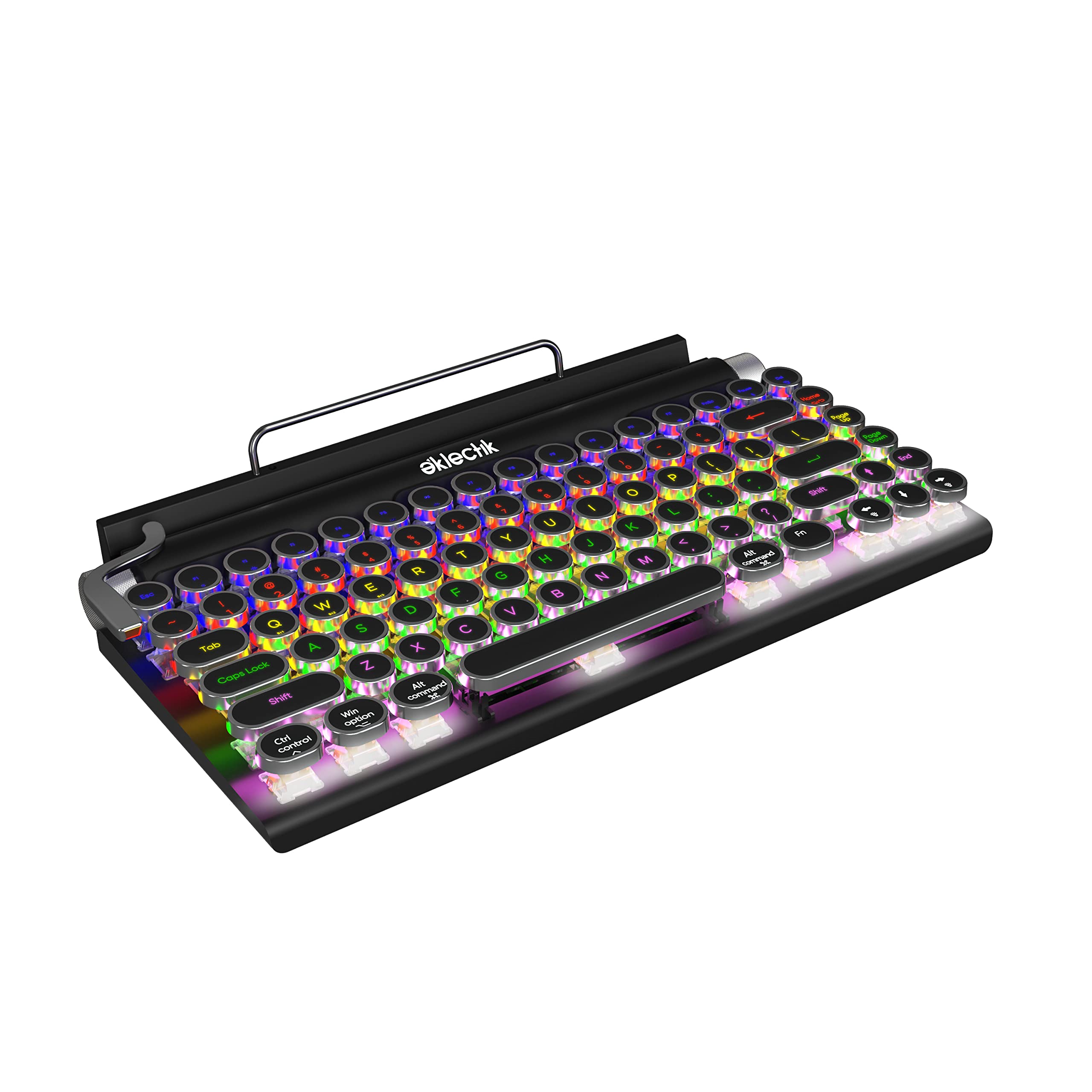 Eklectik Vintage Typewriter Keyboard Wireless Bluetooth, Mechanical 83-Key, 14 LED Lighting Modes, USB-C, Blue Switches, Wired or Wireless Keyboard, Compatible with PC, Laptops, Tablets