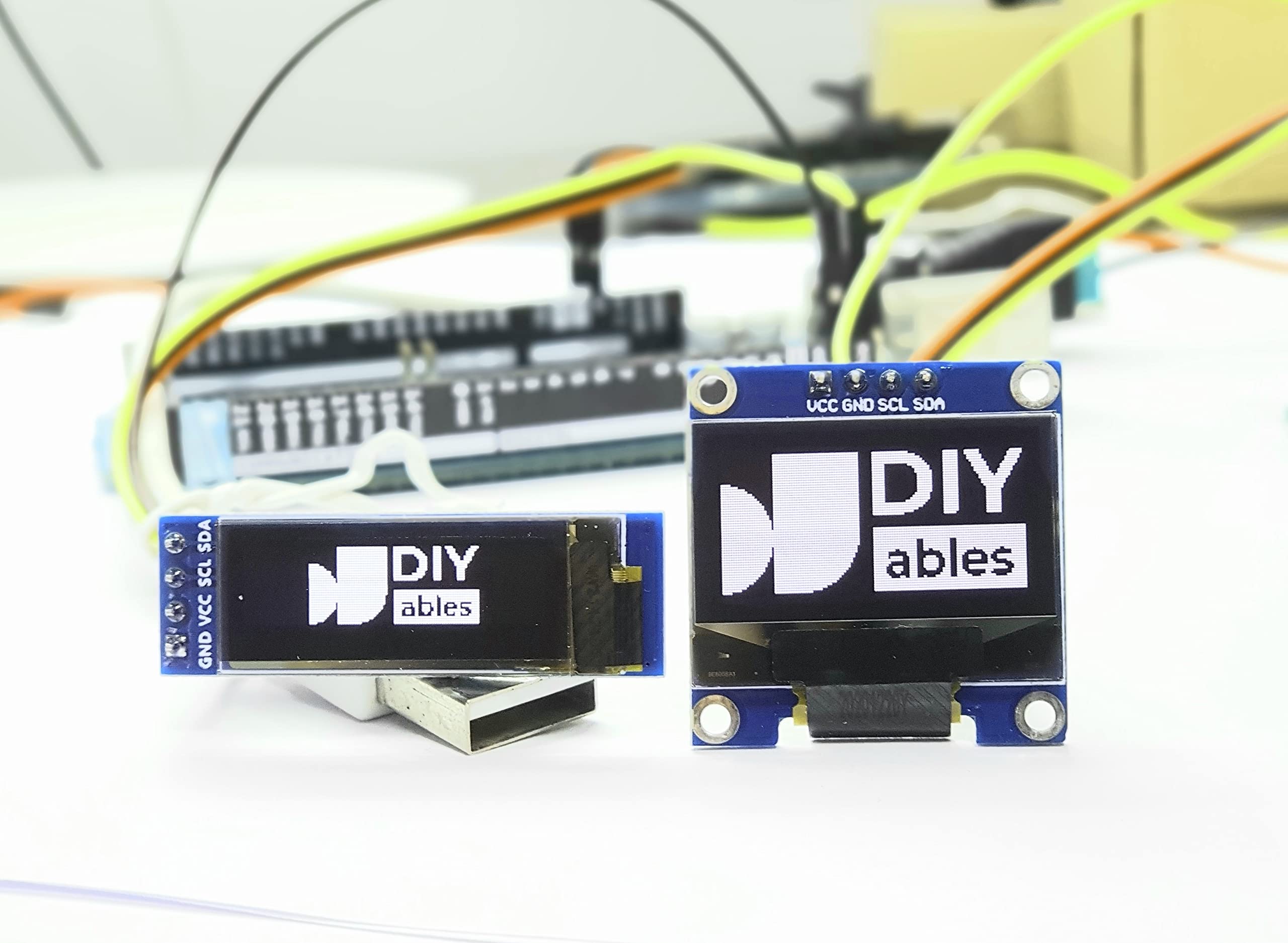 DIYables 2pcs OLED Display I2C 128x64 128x32 for Arduino, ESP32, ESP8266, Raspberry Pi