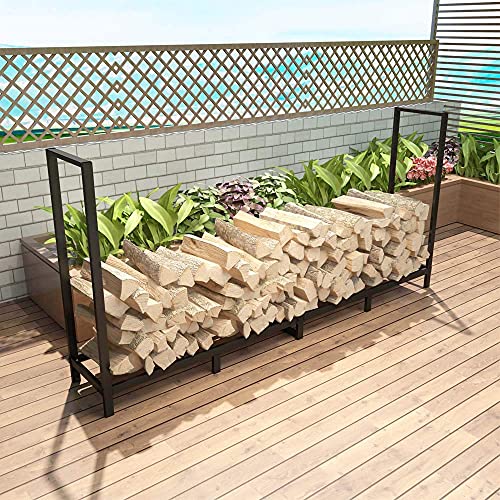 FOYUEE Firewood Rack Outdoor 8Ft Log Holder For Fireplace Indoor Fire Wood Storage Holding Stand Heavy Duty