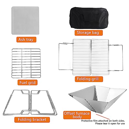 Foxtell Folding Campfire Grill with Carrying Bag, 304 Stainless Steel Grate Barbeque Grill, Portable Camping Grill with Legs for Outdoor Picnics, Backpacking
