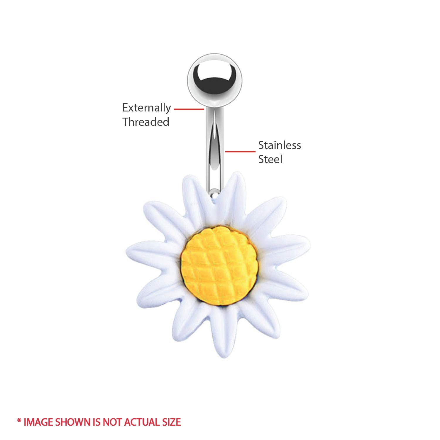 BodyJ4You Belly Button Ring Flower White Created-Opal Stone 14G Navel Banana Rose Goldtone Steel Bar