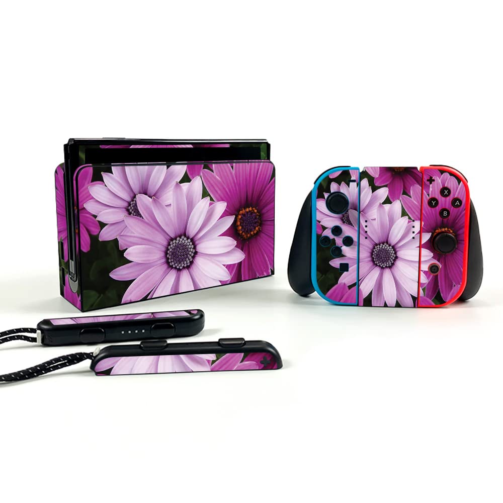 MightySkins Skin Compatible with Nintendo Switch OLED - Purple Flowers Protective, Durable, and Unique Vinyl Decal wrap Cover Easy to Apply, Remove, and Change Styles Made in The USA NISWIOL