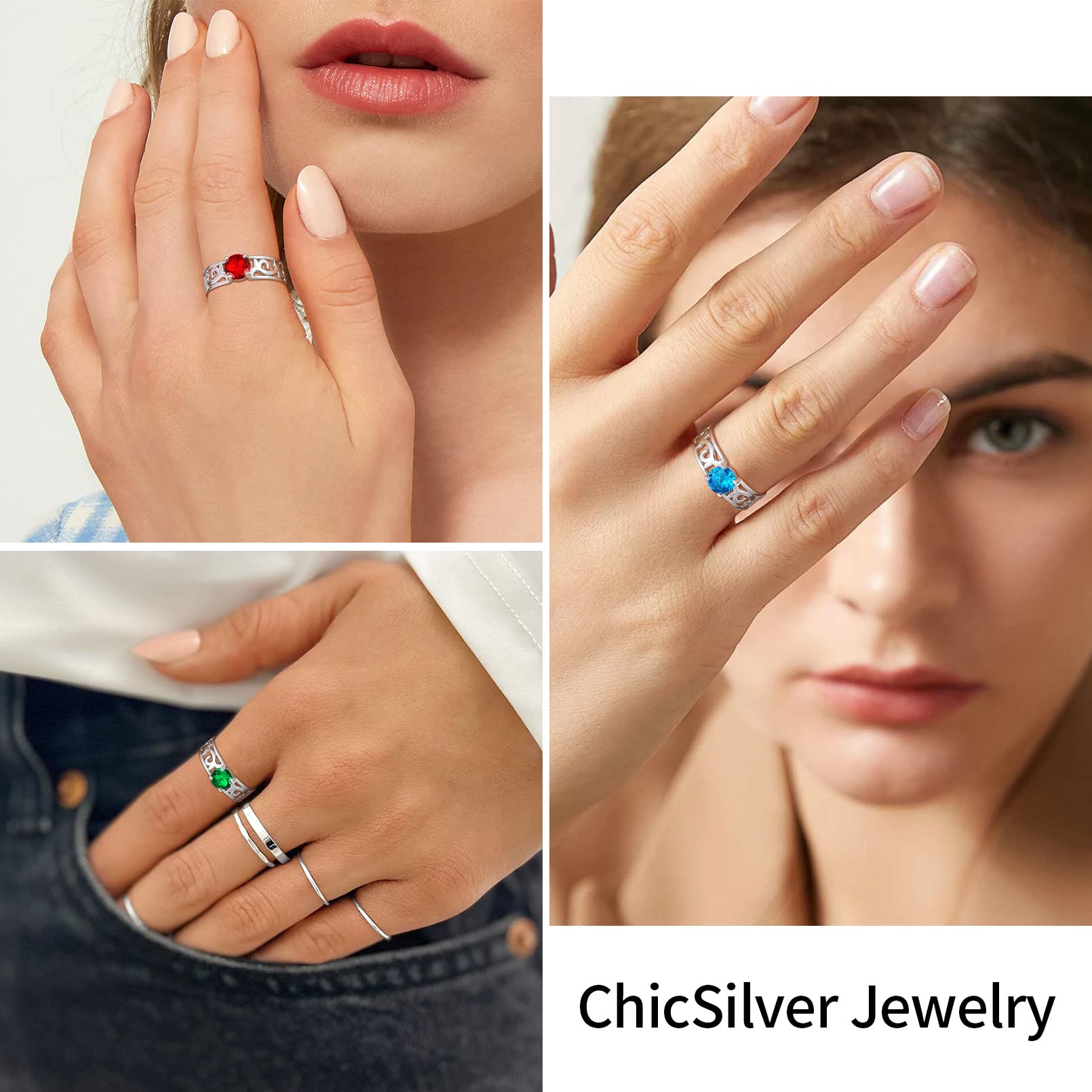 ChicSilver 925 Sterling Silver June Birthstone Ring 6MM Dainty Round Created Alexandrite Celtic Eternity Ring Wedding Band for Women Adjustable