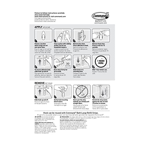 Command Bath Large Towel Hook Value Pack, Total 6 Large Wall Hooks with 6 Command Water Resistant Strips, 2-Pack of 3 Hooks, Organize Damage-Free