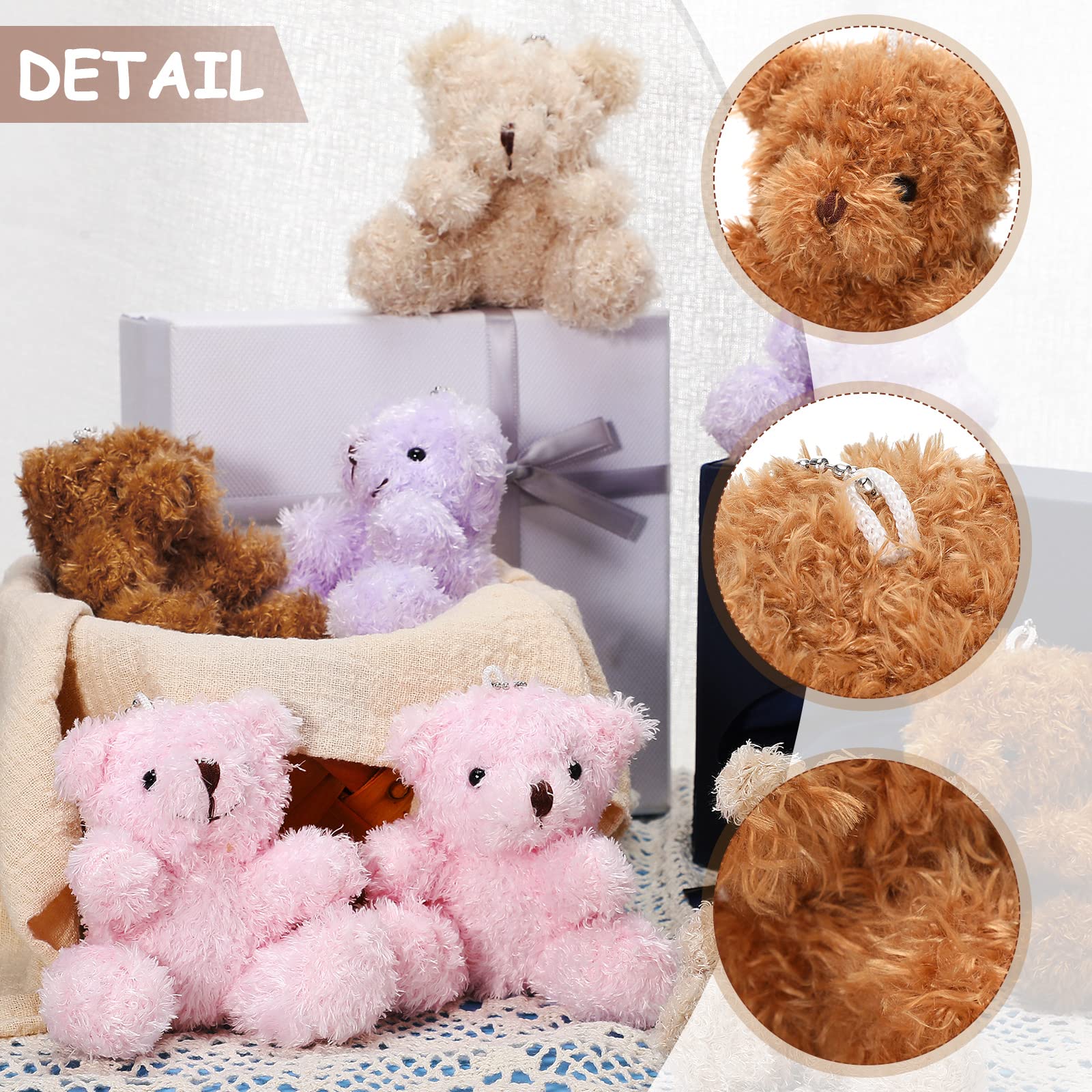 Chivao 36 Pcs Mini Stuffed Bears Bulk 4 Inch Small Plush Bear Animal Mini Bear Plush Toys Soft Tiny Bears for Christmas Birthday Wedding Party Favors Keychain Bag Charm(Apricot, Brown)