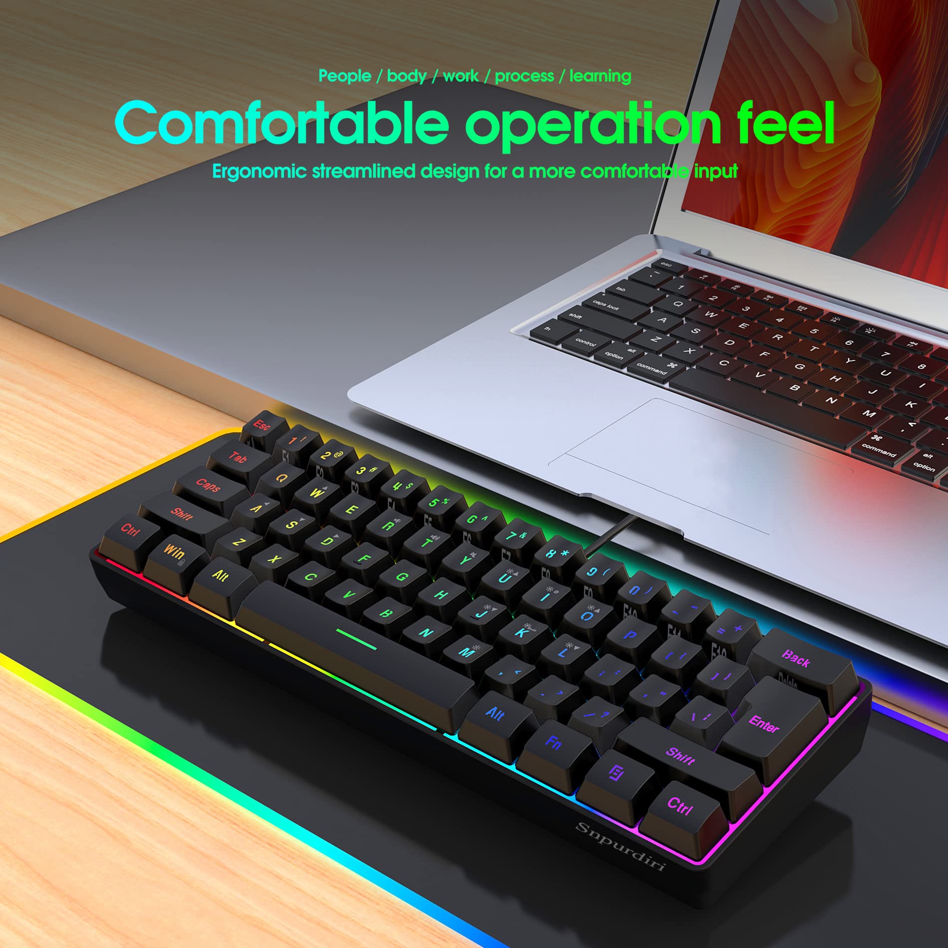 DGG 60% Wired Gaming Keyboard,Colorful Rainbow Key Cap,RGB Ergonomic Waterproof Small Mechanical Feeling Keyboard, for PC Mac PS4 Xbox Gamer, Typist, Travel