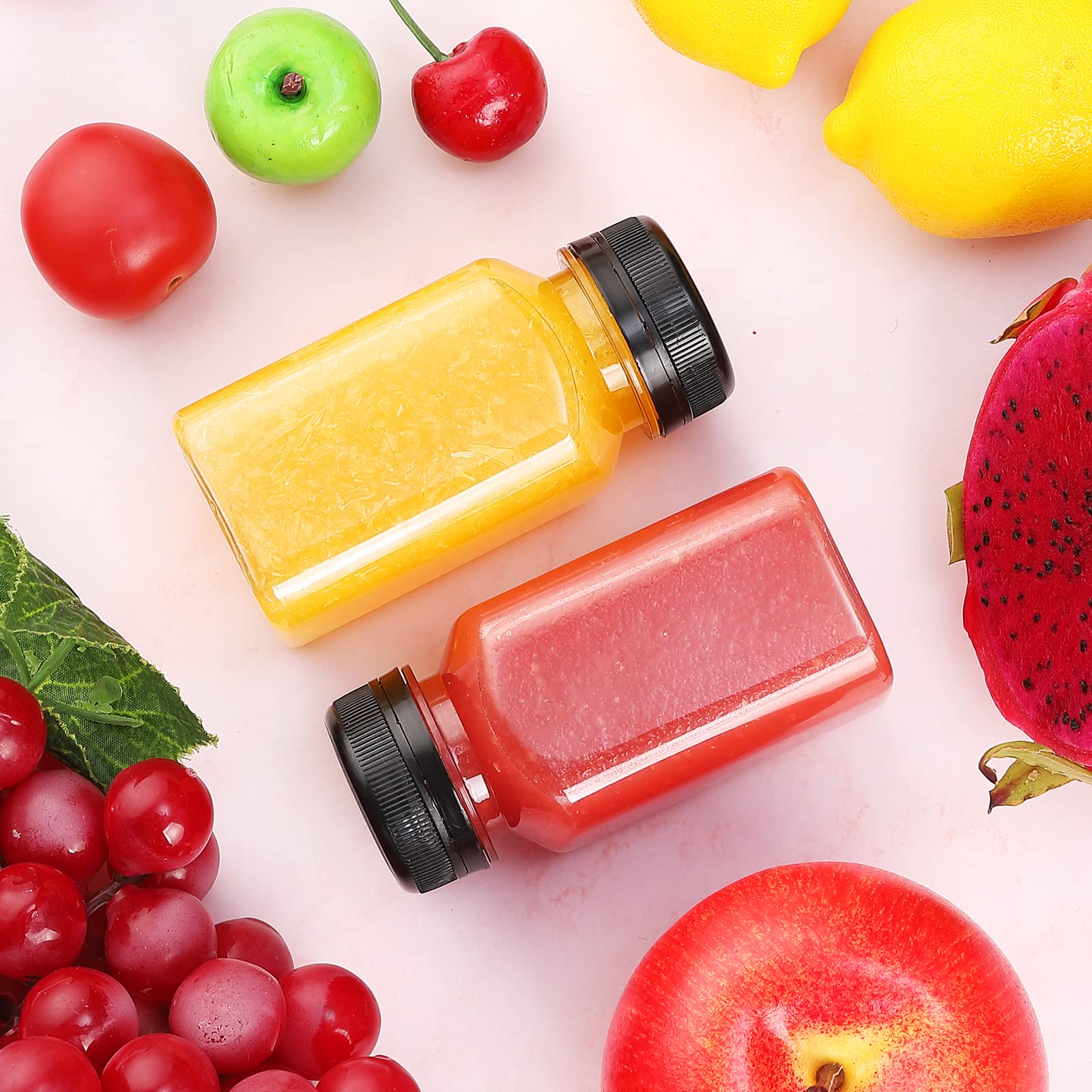 Fhxtcygj 30 Pack 5oz Reusable Empty Plastic Juice Bottles with Leak-Proof Caps Lids, Clear Water Bottle, Recyclable Drink Bulk Containers for Juicing, Smoothie, Milk and Other Homemade Beverages