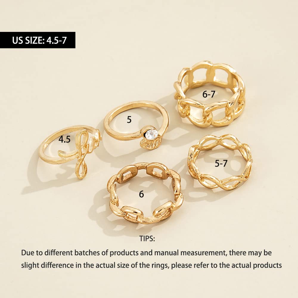 Chmier 5 Pcs Punk Gold Knuckle Rings Set Cuban Link Chain Band Rings Leaf Stackable Rings for Women and Men