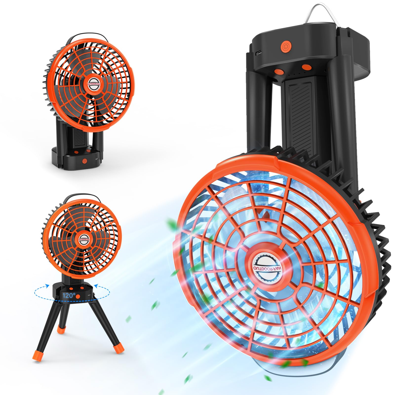 DGLK Camping Fan,10400mAh Battery Operated Fan for Camping,Rechargeable Fan with LED Lantern,120° Oscillating Portable Fan, Quiet Personal Fan for Picnics,Barbecues,Fishing,Travel and Indoors.