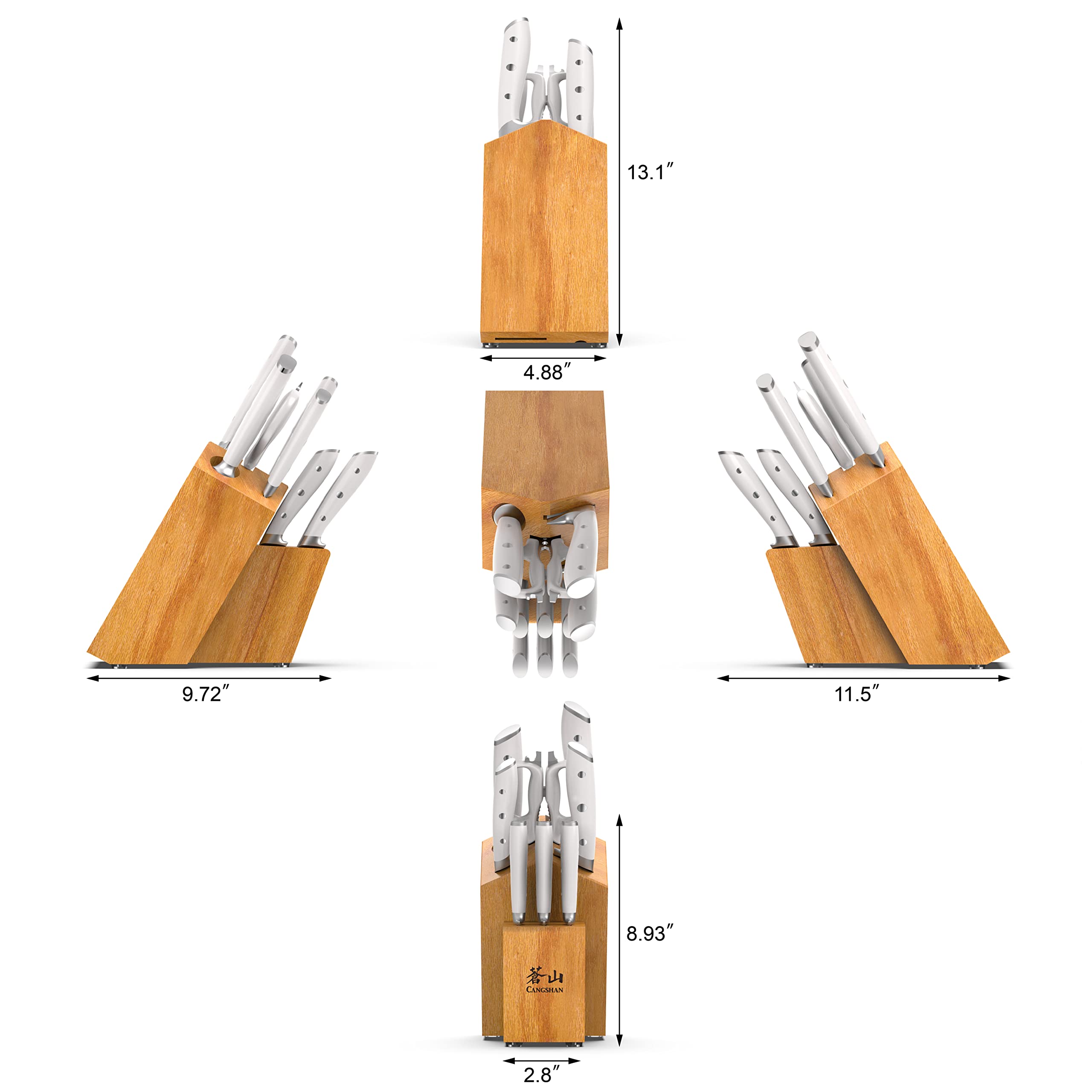 Cangshan Alps Series 1026665 German Steel Forged 12-Piece Knife Block Set, Acacia (White)