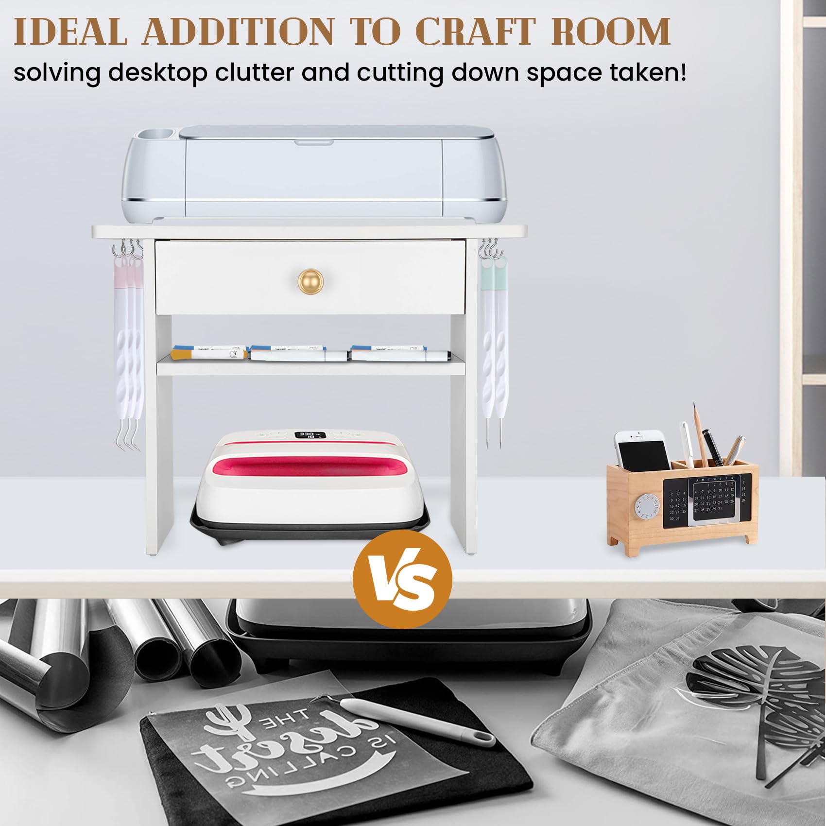 Desktop Storage Organizer Compatible with Cricut Machines, Vinyl Roll Holder and Craft Accessories Organizer, Desktop Organization Storage Stand, Save Table or Desk Space