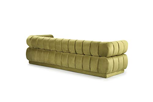 Iconic Home Quebec Sofa Velvet Upholstered Vertical Channel-Quilted Shelter Arm Tufted Design Modern Contemporary, Green