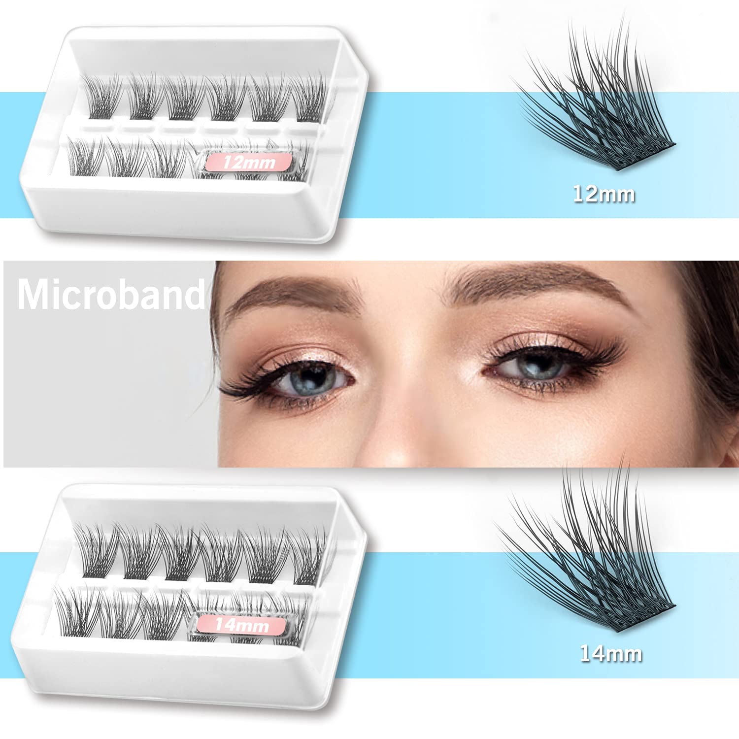 DIY Eyelash Extension Kit Cluster Lashes 12mm 14mm 3D Effect Remover Tweezer Dual-end Bond Glue Glass Coating Brush Individual Lash 24 Clusters (Kit-Volume-Lashes*2+Multi Functional Set)