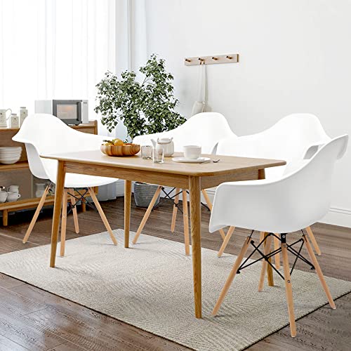 GOTMINSI Set of 4 Dining Chairs,Mid-Century Modern Dining Room Plastic Chairs, Outdoor Side Chairs with Wood Legs for Kitchen, White