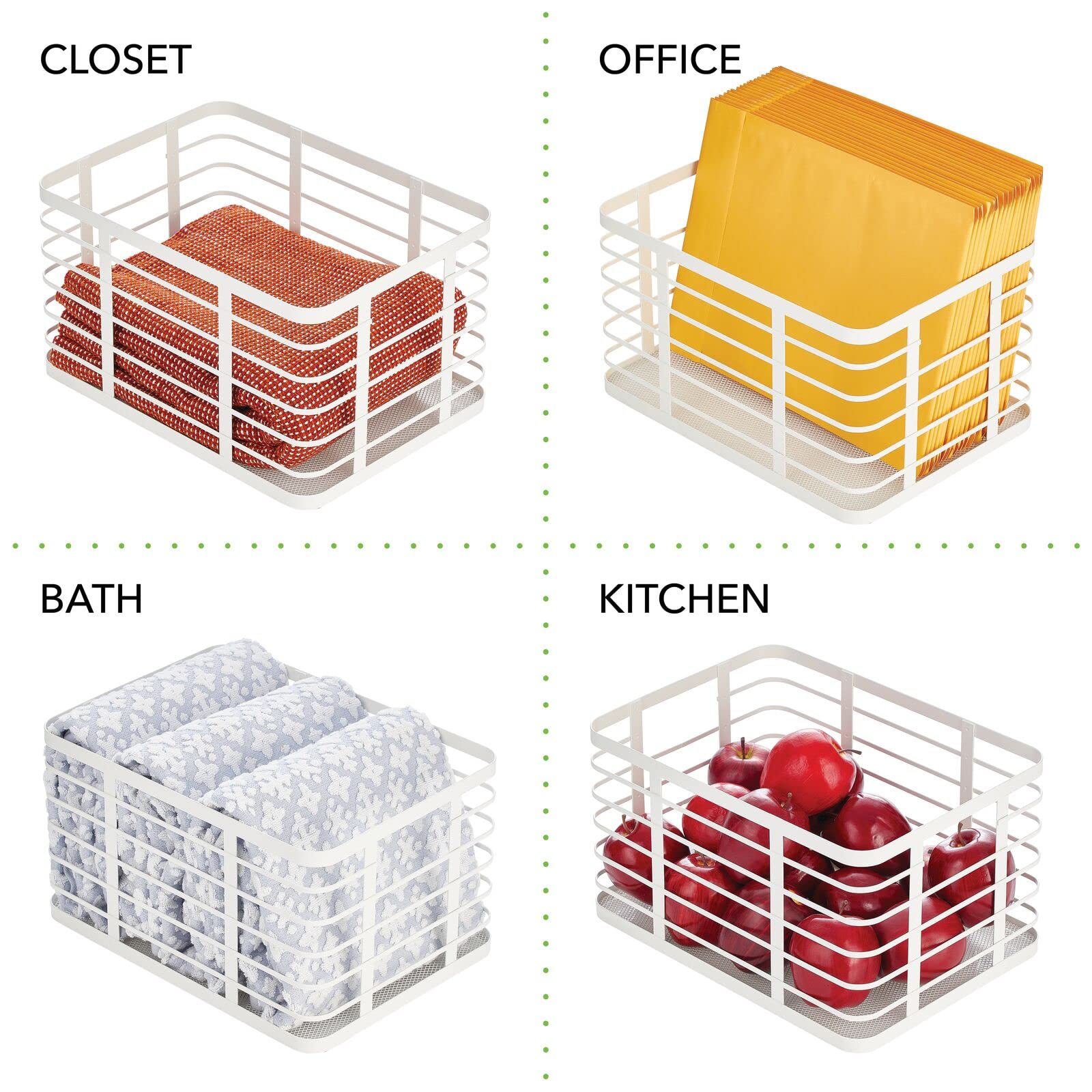 mDesign Metal Steel Wire Storage Basket Bin w/Built-in Handle, Open Top Industrial Design for Closet, Shelf Organization; Organize Clothes, Accessories, Carson Collection - 6 Pack - Matte White