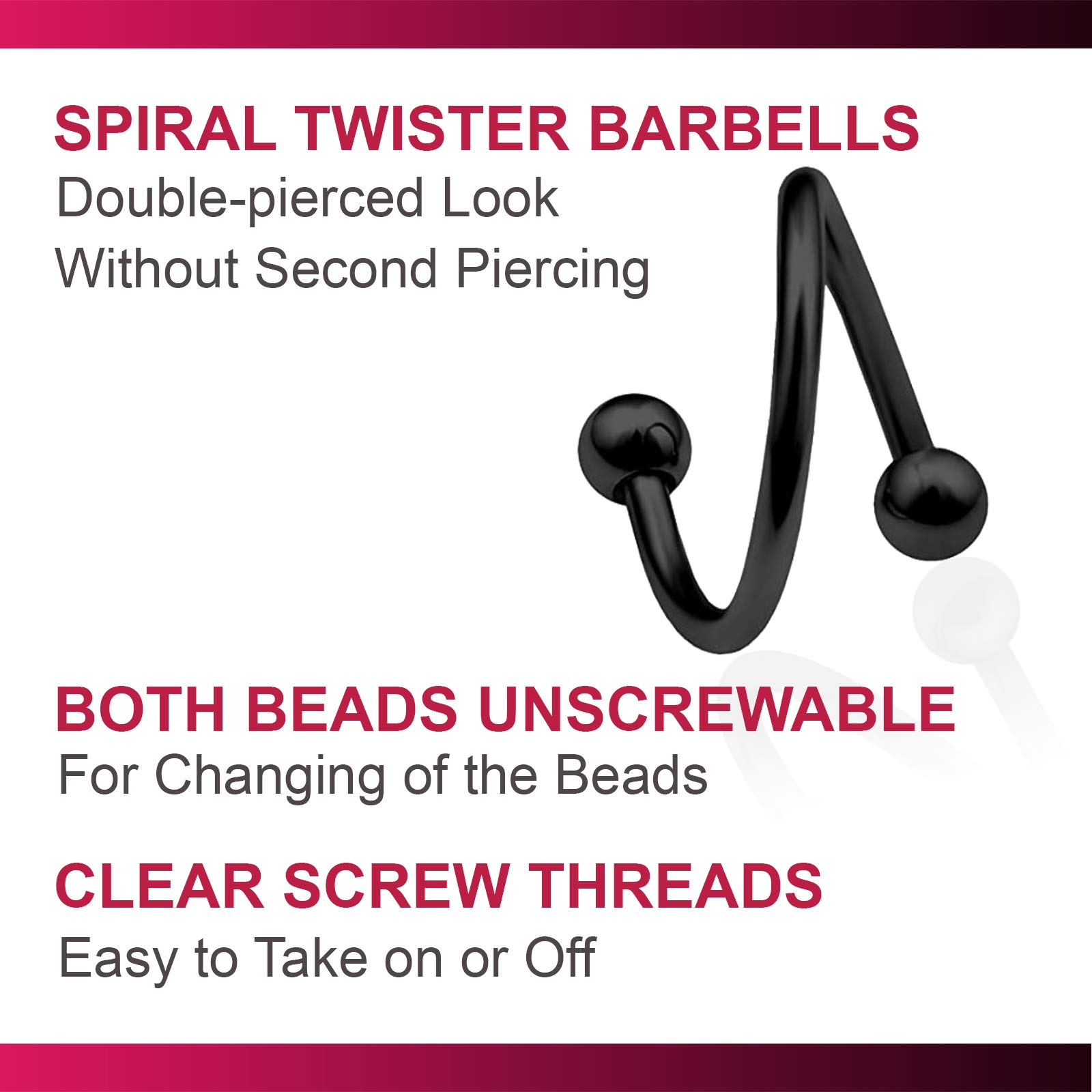 bodyjewellery 2pcs 18g Spiral Barbell Cartilage Earring Lip Tragus Eyebrow Hoop Helix Twisted Bar Black Anodized Studs 3mm balls 8mm