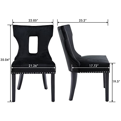 GOTMINSI Velvet Dining Chairs Set of 2, Dining Room Chairs with Nailhead Rivet Trim Design,Upholstered High Back Dining Chairs for Kitchen Dining Room Mid Century Modern Living Room Chairs,Black