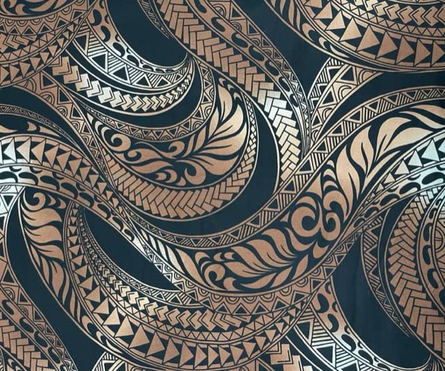 Originals by Hitomi Brown Swirly Tribal Hawaiian Print Fabric Sold by The Yard