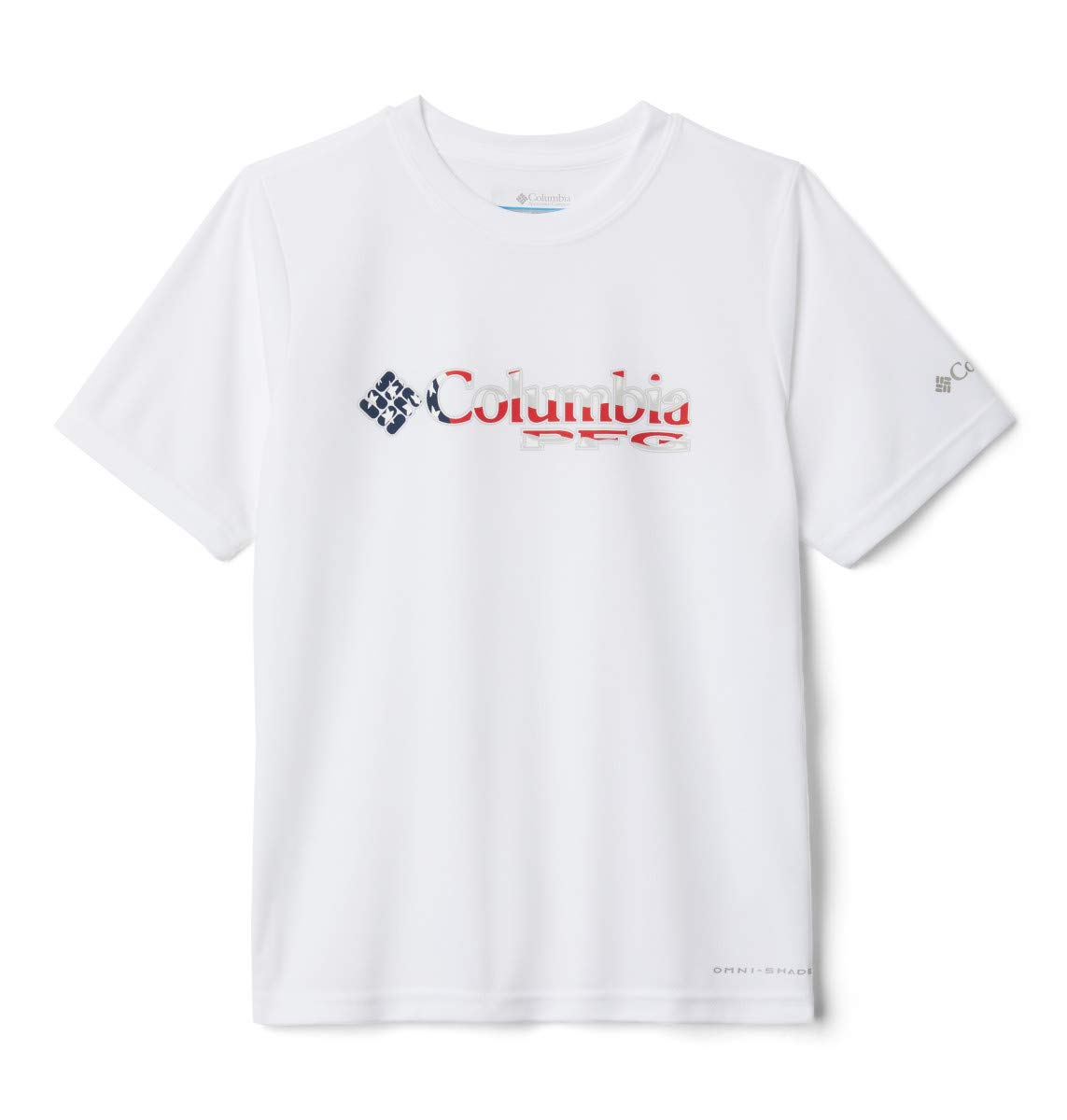 Columbia Boy's PFG Printed Logo Graphic Tee Shirt, Moisture Wicking, Sun Protection, White Kona Triangle Fill, 2T